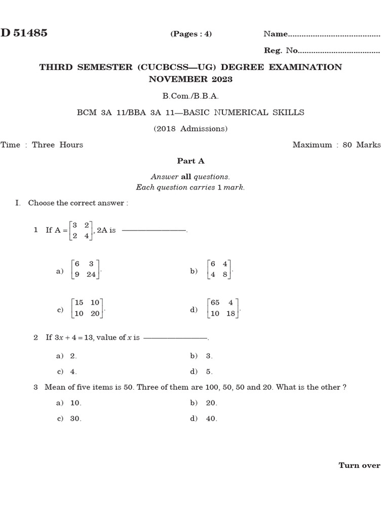 2023 BCM 3a 11 - 51485 - Basic Numerical Skills | PDF | Arithmetic Mean ...