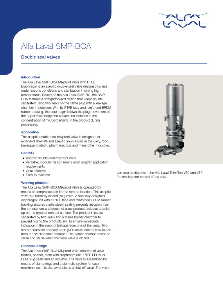 Alfa Laval Smp Bca Mixproof Valve With Ptfe Diaphragm Product Leaflet ...