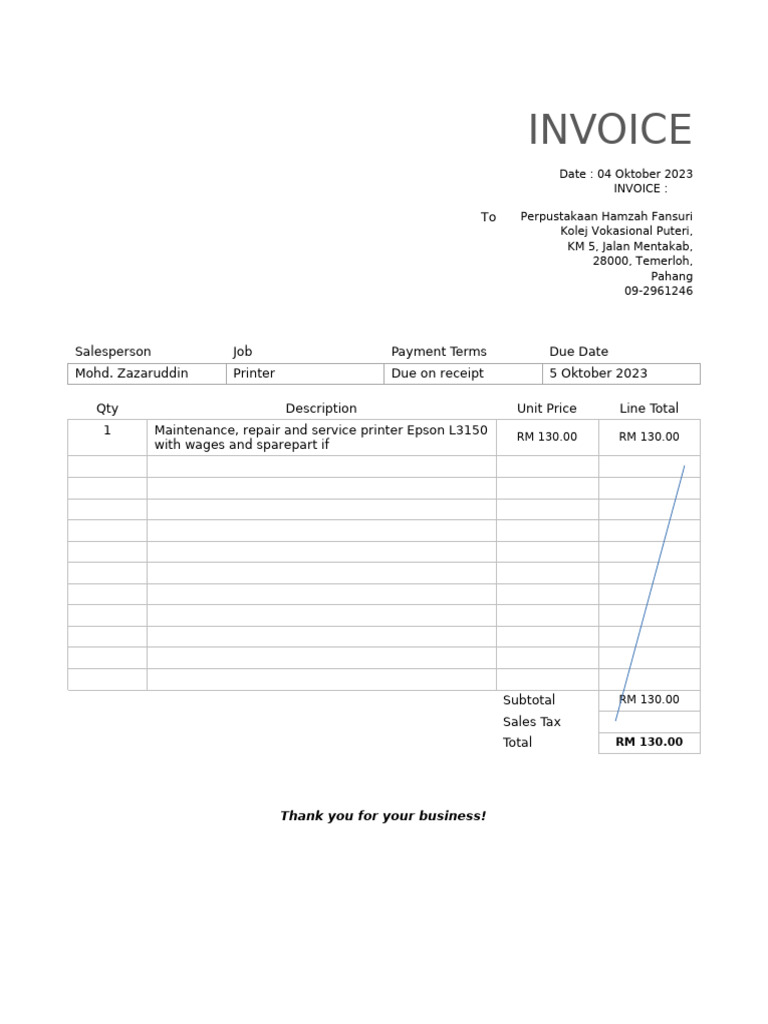 Invoice for Library Printer Service | PDF