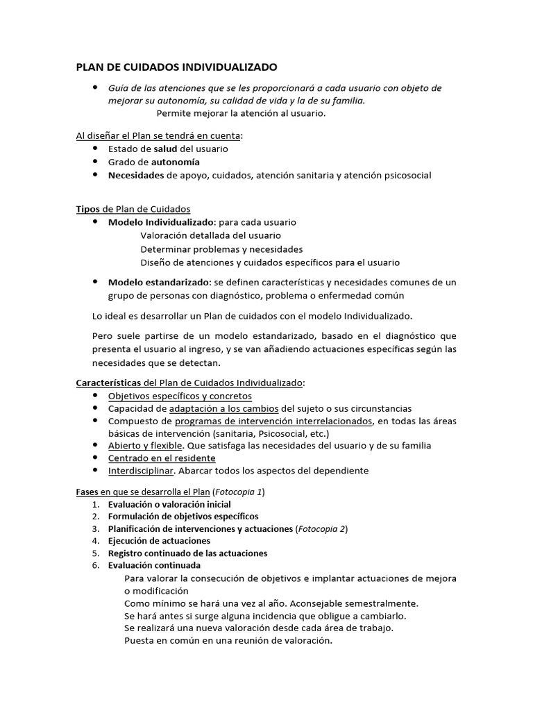 Plan de Cuidados Individualizado: Guía Práctica | PDF | Ciencias de la ...