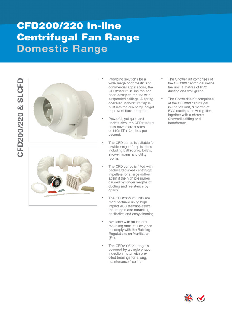 CFD200 In-Line Centrifugal Fan | PDF | Manufactured Goods | Building Engineering
