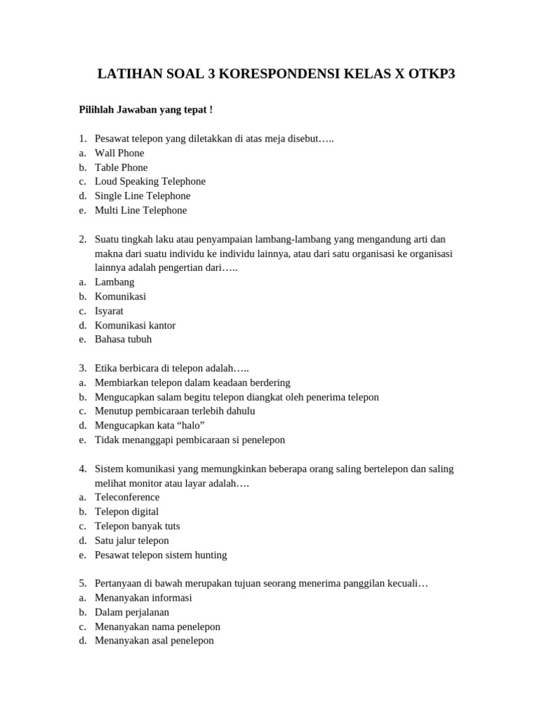 Latihan Soal 3 Korespondensi Kelas X SMK Otkp | PDF