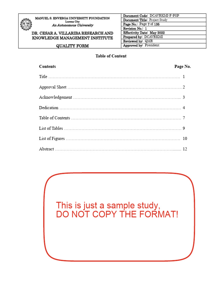 SAMPLE STUDY - Do Not Copy The Format | PDF | Methodology