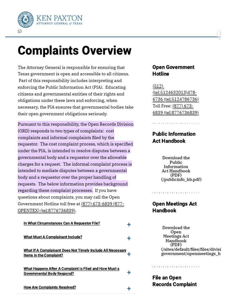 Complaints Overview - Office of The Attorney General | PDF | Complaint | Public Law