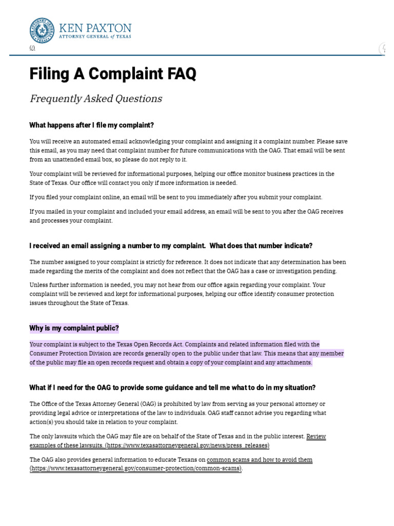 Texas Complaint Filing Guide FAQ | PDF | Complaint | Lawsuit