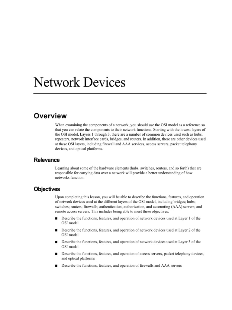 U1 Lectura 3. - Network Devices | PDF