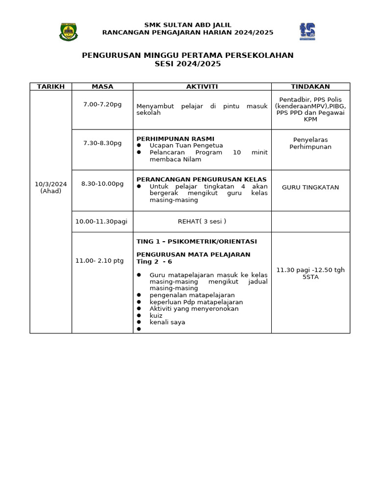 Pengurusan Minggu Pertama Persekolahan | PDF