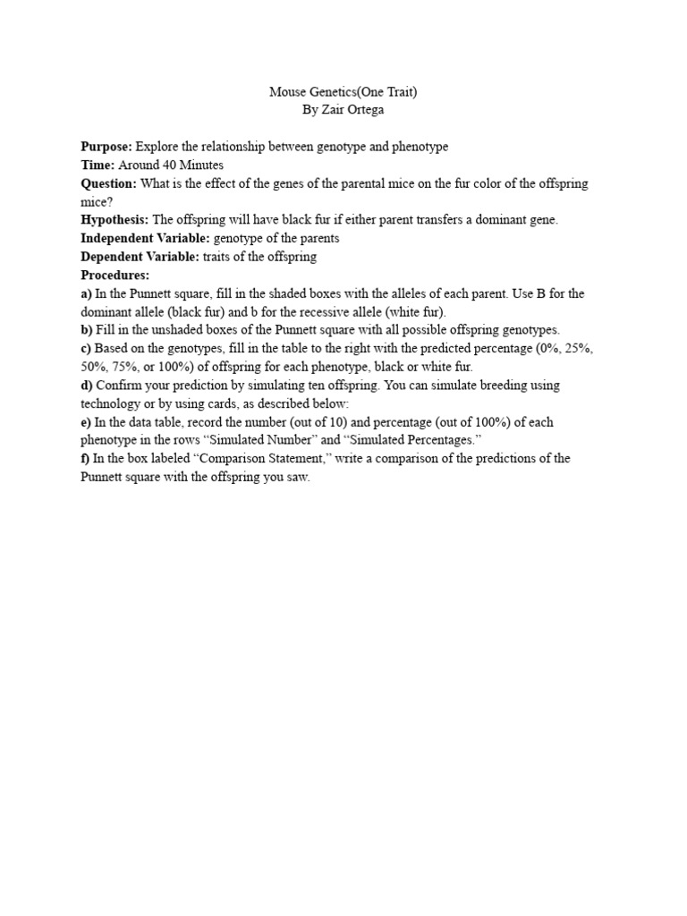 Mouse Genetics: One Trait Analysis | PDF | Genotype | Biology