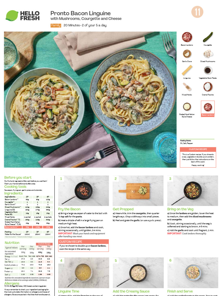 Pronto Double Bacon Linguine | PDF | Cooking | Zucchini