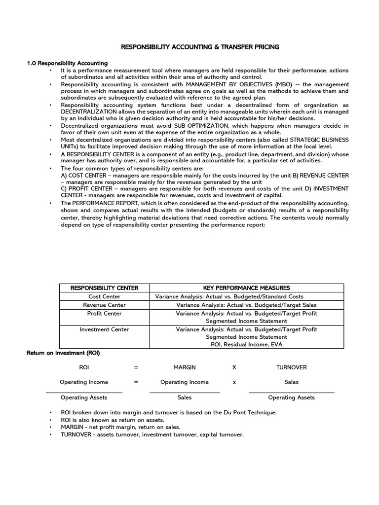 Responsibility Accounting and Transfer Pricing - FAR | PDF | Revenue ...