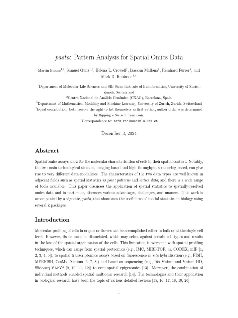 Pasta Pattern Analysis for Spatial Omics Data | PDF | Spatial Analysis ... Pasta Pattern Analysis for Spatial Omics Data | PDF | Spatial Analysis ...