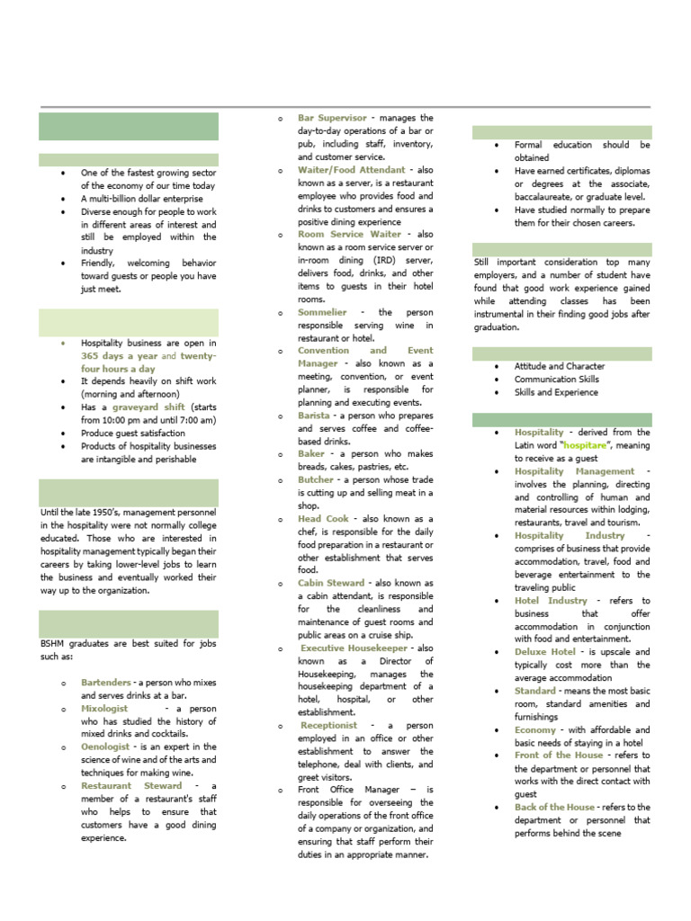 Fundamentals of Lodging Operations Prelim | PDF | Hotel | Waiting Staff