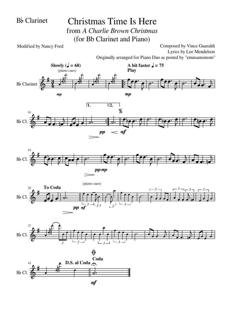 Christmas Time Is Here: From B Clarinet | PDF | Peanuts (Comic Strip)