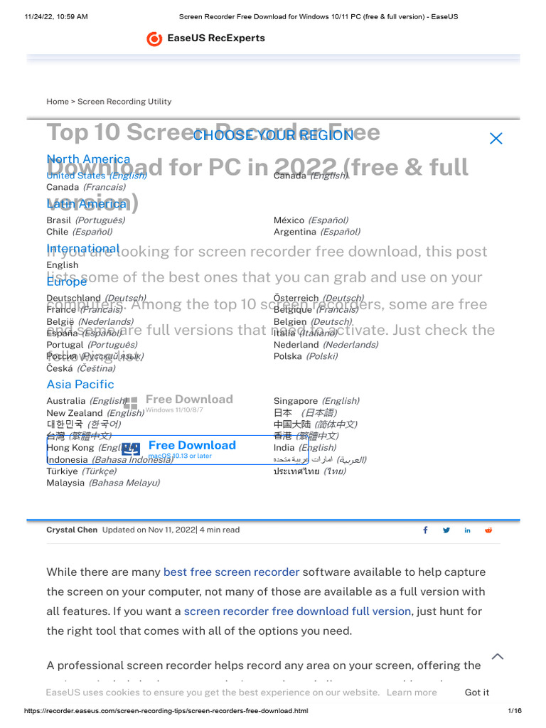 Screen Recorder Free Download For Windows 10 - 11 PC (Free & Full Version) - EaseUS | PDF ...