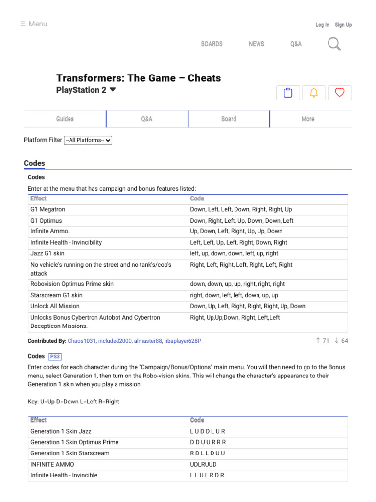 Transformers - The Game Cheats, Codes, and Secrets For PlayStation 2 - GameFAQs | PDF ...