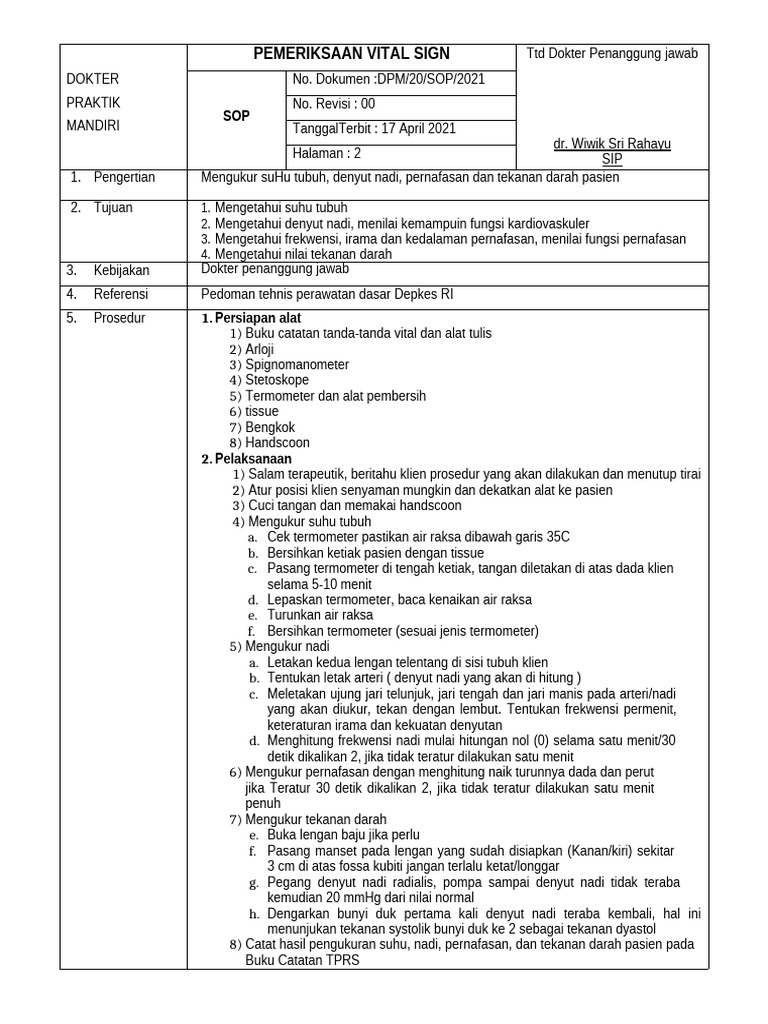 Sop Vital Sign | PDF