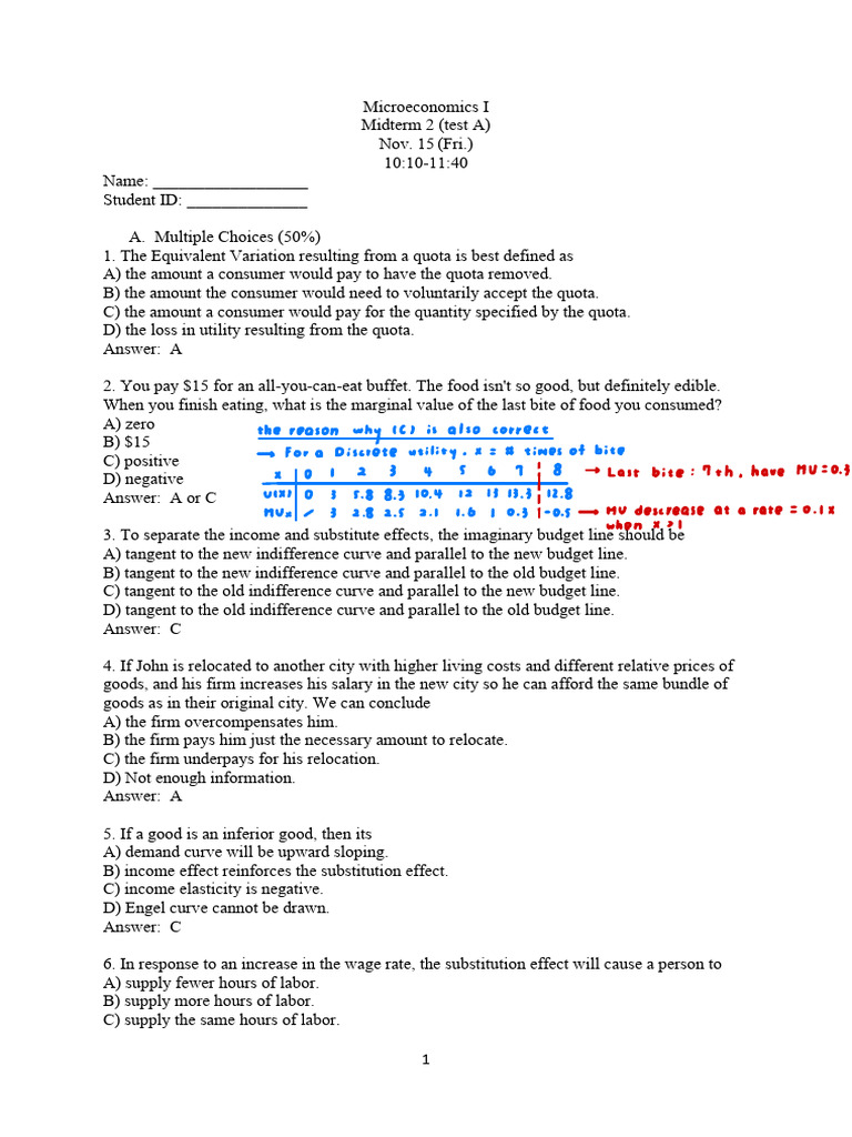Midterm 2(A)-with answer keys | PDF | Cost Of Living | Demand