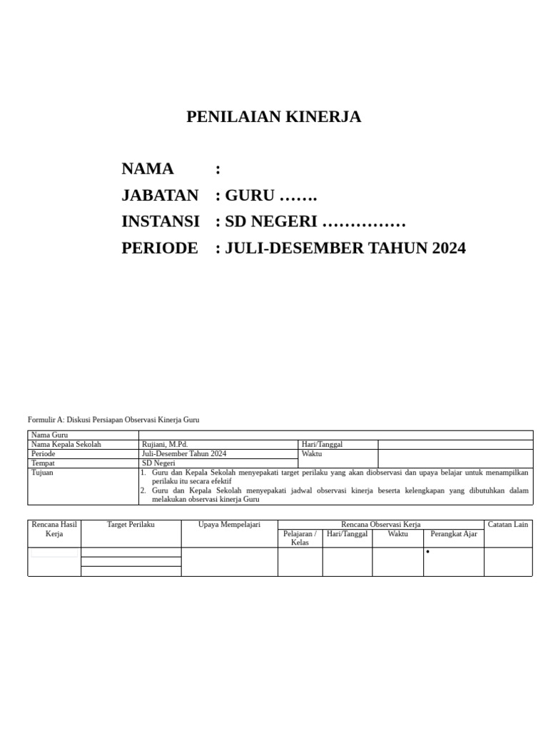 KOSONGAN_ PENILAIAN KINERJA FORM ABCD | PDF
