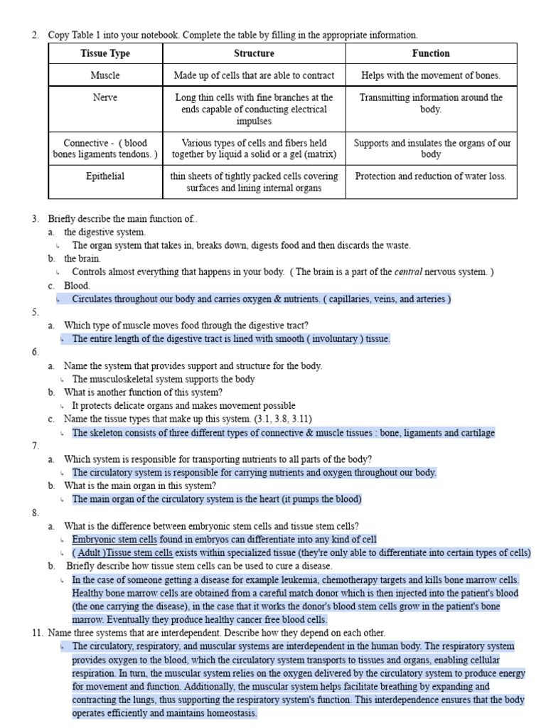 review questions | PDF | Human Body | Connective Tissue