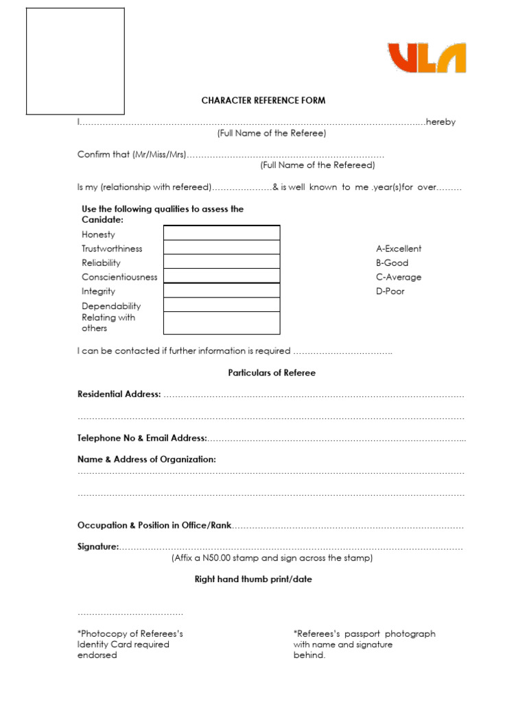 Character reference form | PDF