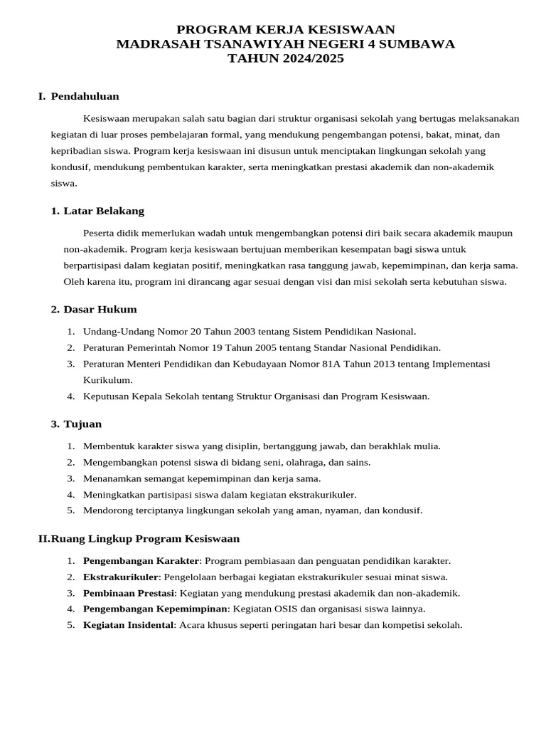 Program Kerja Kesiswaan 2024 | PDF