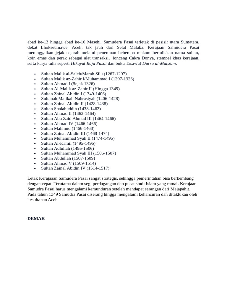Sejarah Kesultanan Samudera Pasai | PDF