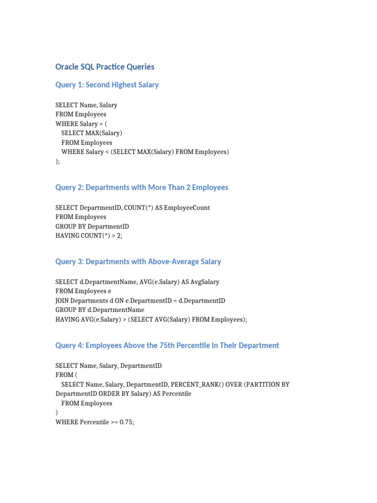 Oracle SQL Practice Queries | PDF