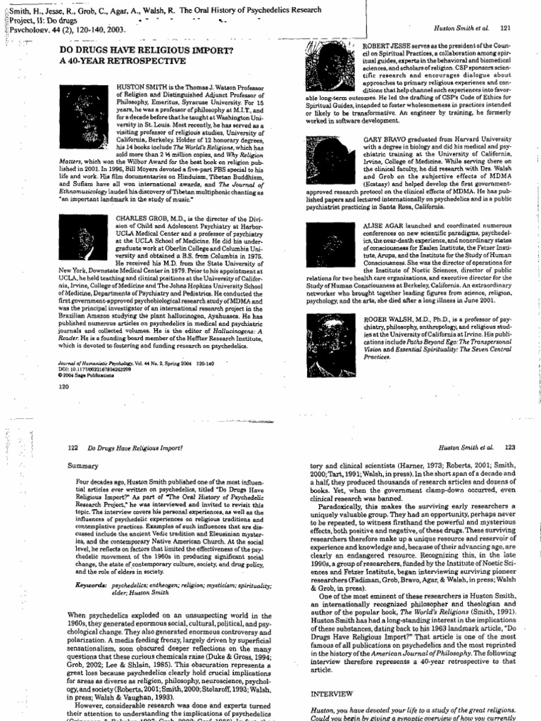 The Oral History of Psychedelics Research - Project I - Do Drugs | PDF ...