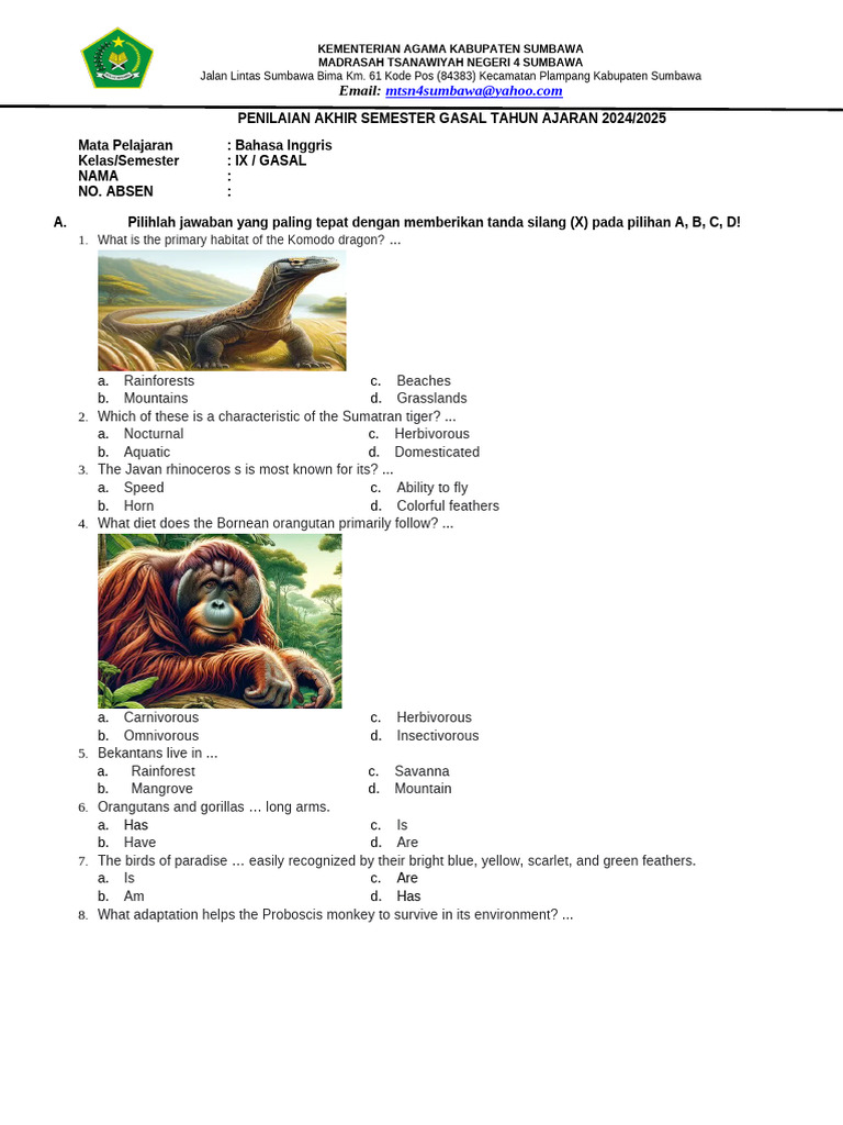 Soal Pas Bahasa Inggris Kelas 9 Kumer Semester 1 | PDF