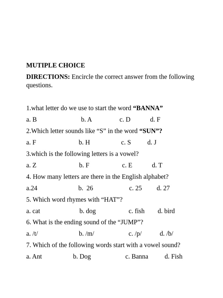 Exam For Grade2 Mutiple Choice | PDF | Linguistics | Languages