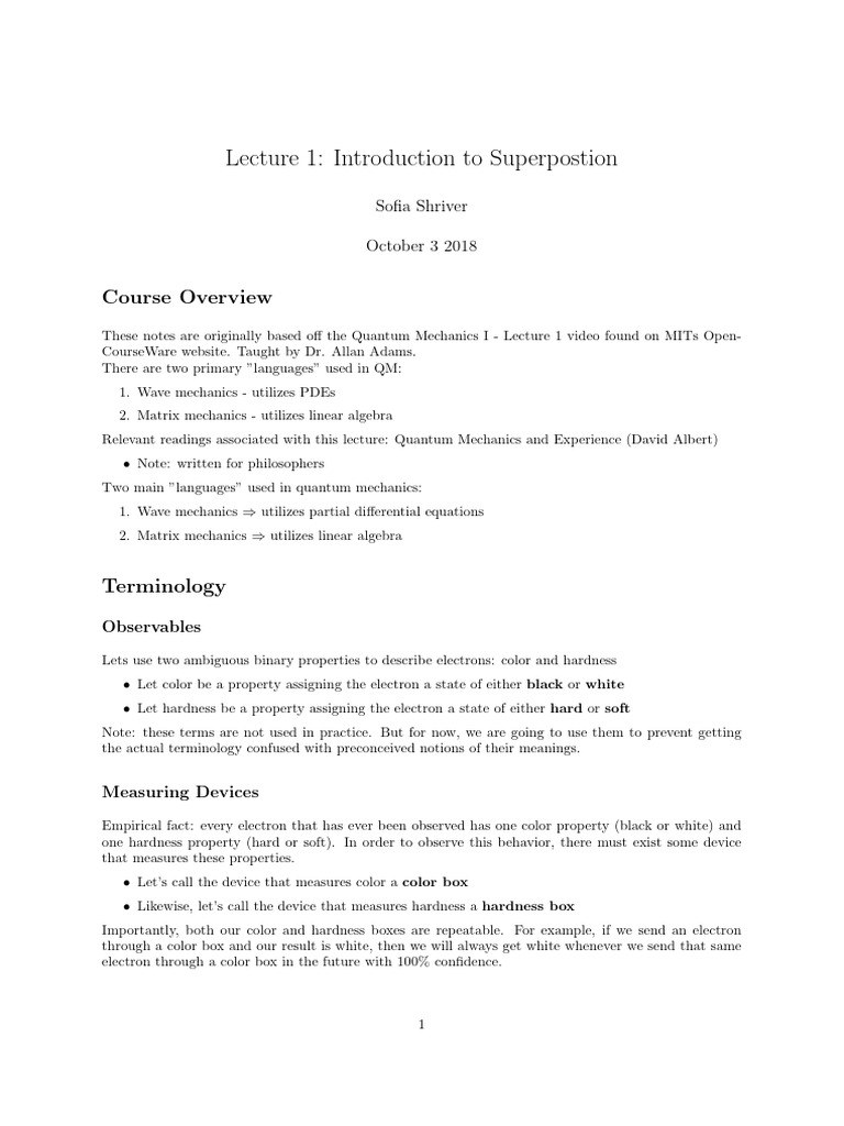 Lecture 1 Introduction To Superposition | PDF | Applied And Interdisciplinary Physics | Applied ...