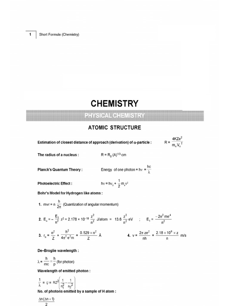 Chemistry Short Formula Booklet | PDF