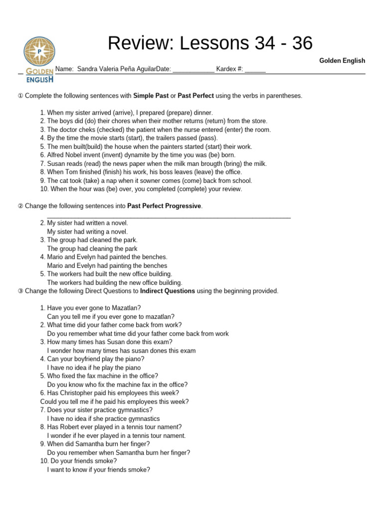 English Grammar Review: Past Tenses | PDF