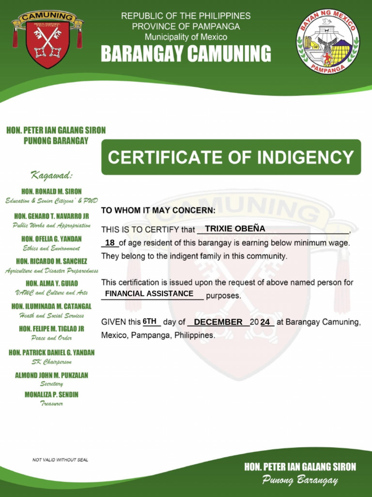 Certificate of Indigency | PDF