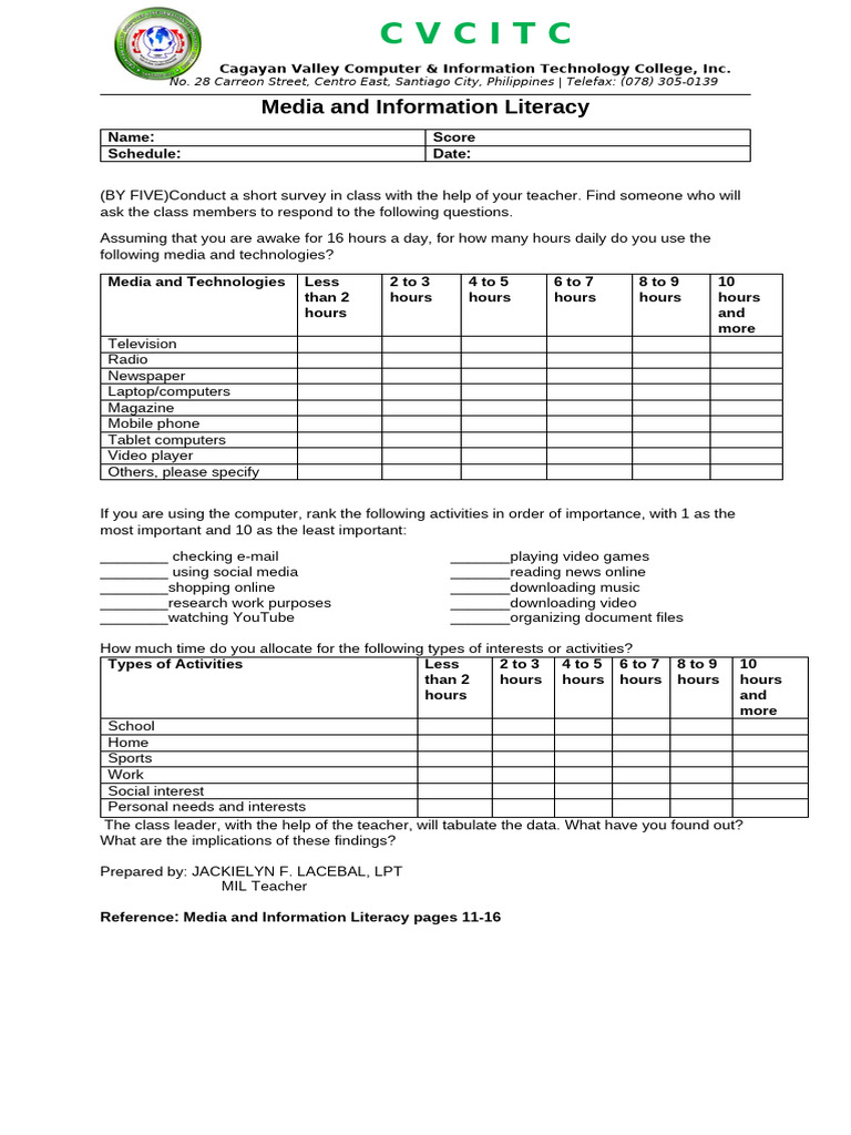 MIL Survey | PDF | Mass Media | Information And Communications Technology