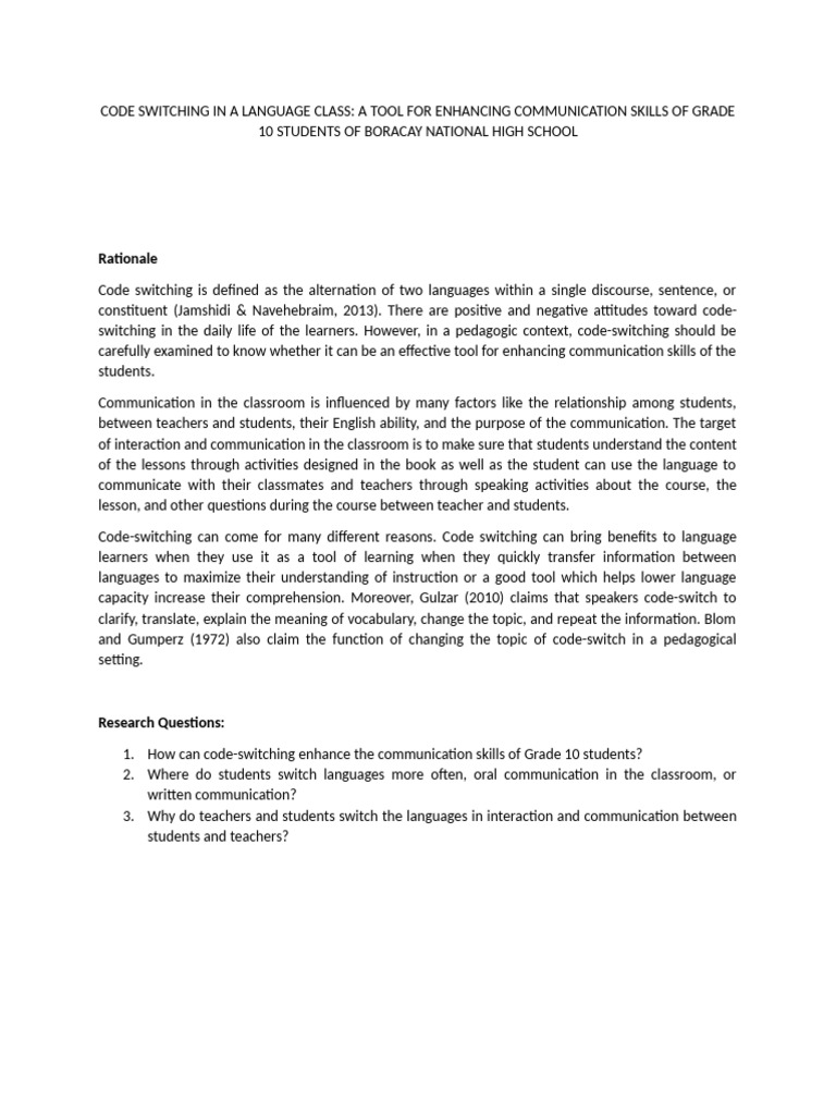 CODE SWITCHING IN A LANGUAGE CLASS | PDF