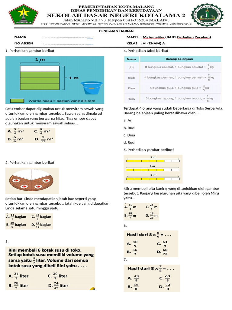 PH matematika (bab perkalian pecahan) | PDF