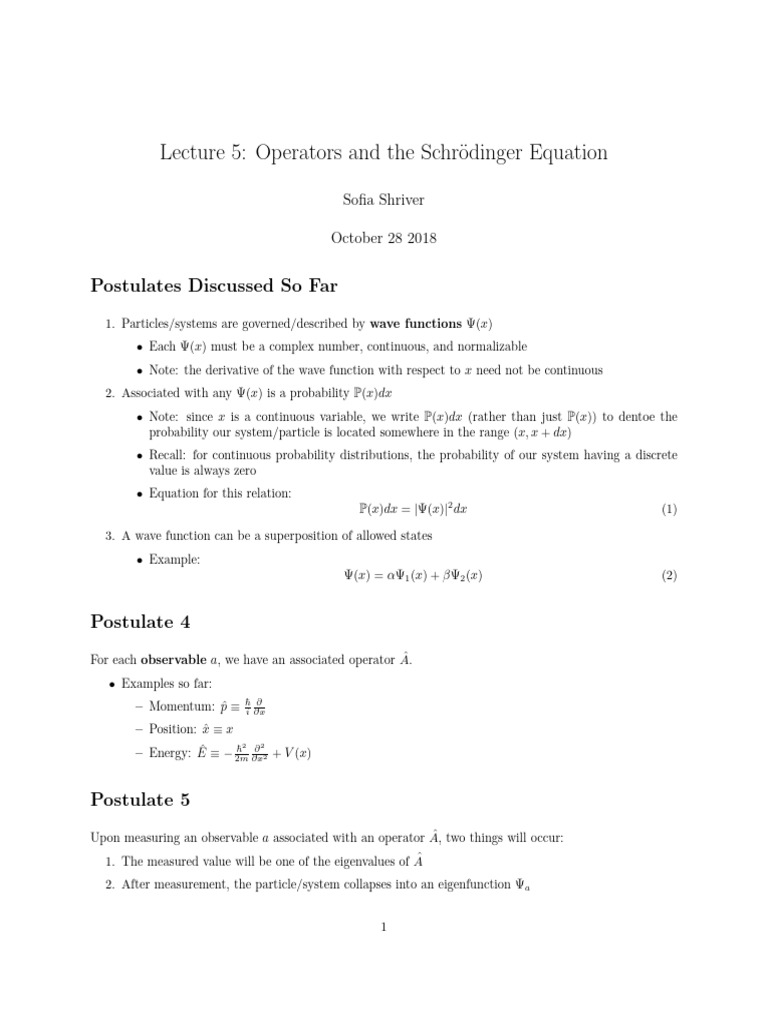 Lecture_5__Operators_and_the_Schrodinger_Equation | PDF | Wave Function ...