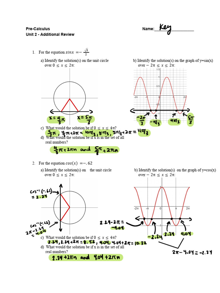 Unit 2 - Additional Review KEY | PDF | Special Functions | Euclidean Geometry