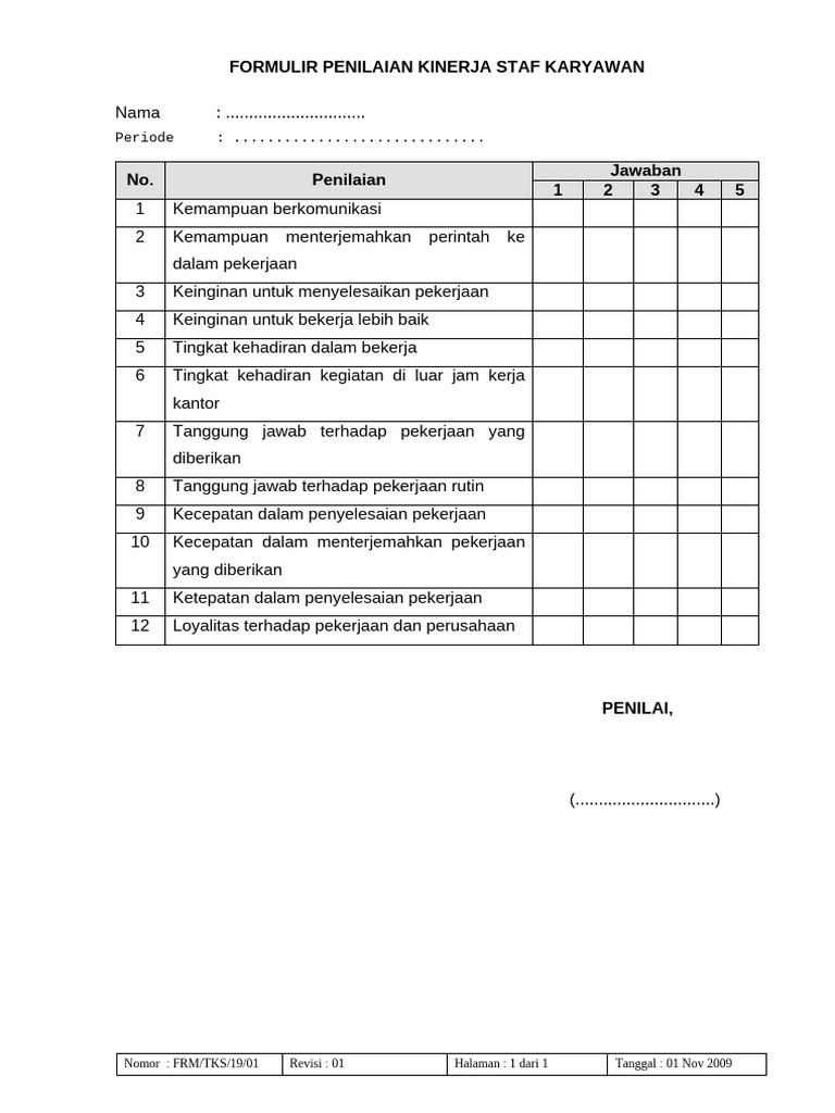 Formulir Penilaian Kinerja Karyawan | PDF