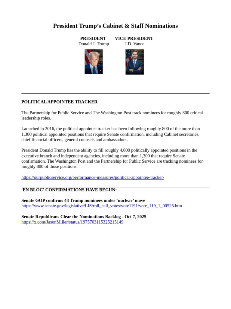 Trump Administration Appointee List | PDF | Office Of Management And ...