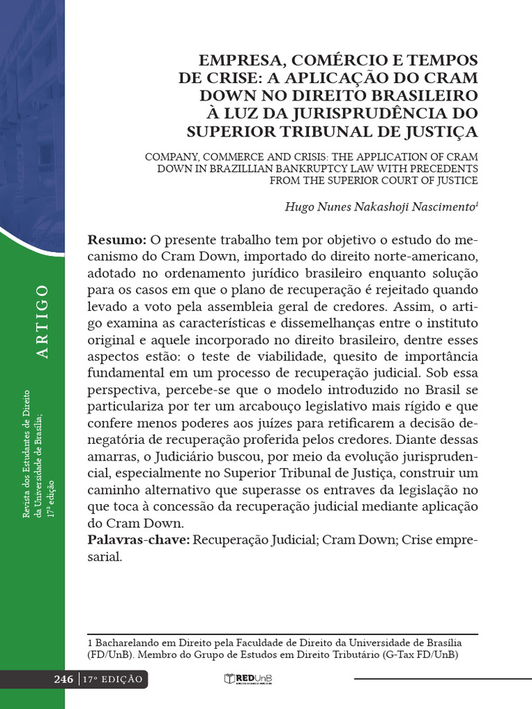 Cram Down no Direito Brasileiro: Análise e Jurisprudência | PDF ...