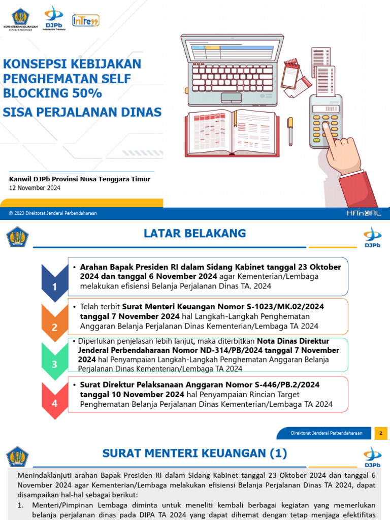 Materi Pak Teddy - KONSEPSI KEBIJAKAN PENGHEMATAN SELF BLOCKING 50% SISA PERJALANAN DINAS | PDF