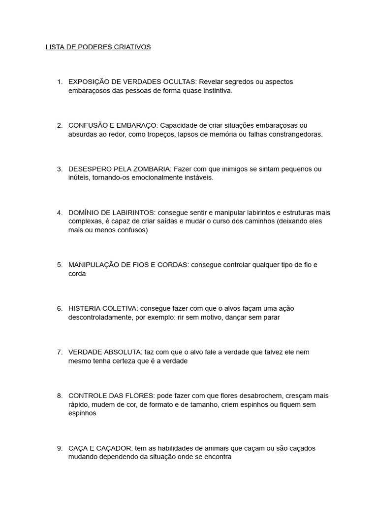 Pequena lista de poderes | PDF