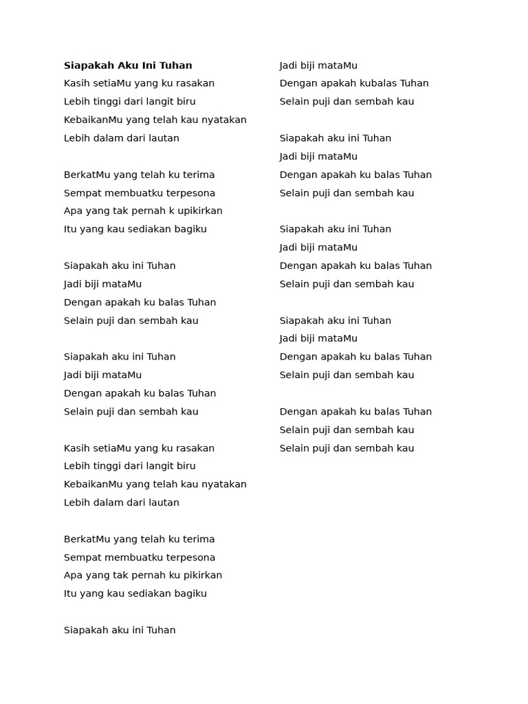 Lirik Lagu "Siapakah Aku Ini Tuhan" | PDF