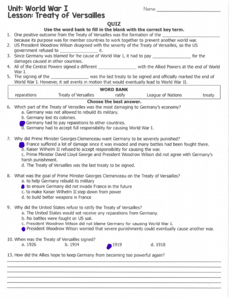 Quiz Treaty of Versailles C.I. | PDF