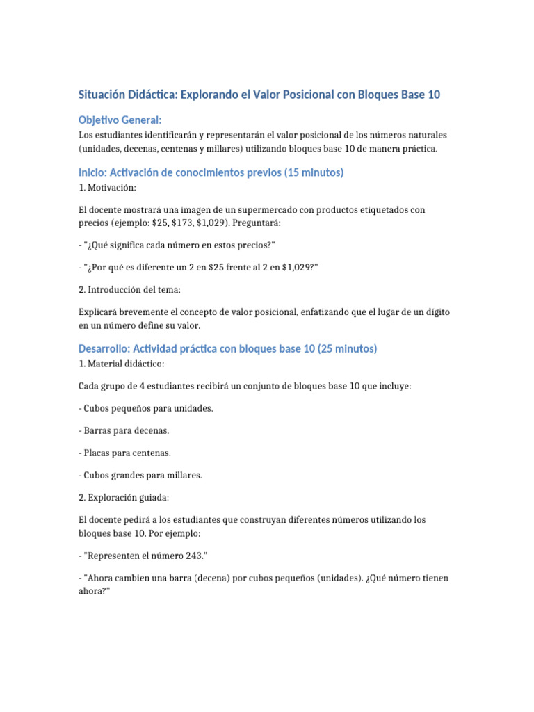 Valor Posicional con Bloques Base 10 | PDF