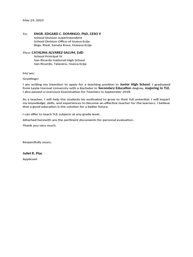 Application Letter | PDF