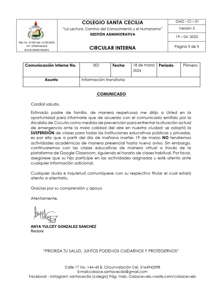 Circular Interna 001 2024 | PDF