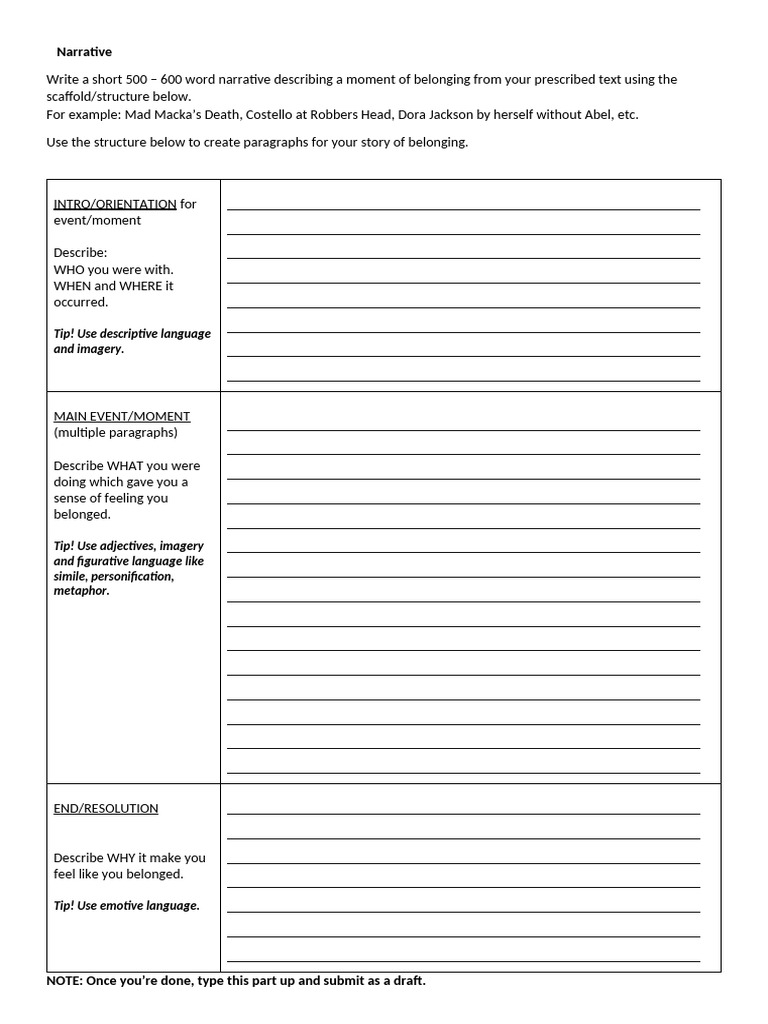 Narrative Scaffold - Year 7 | PDF | Linguistics